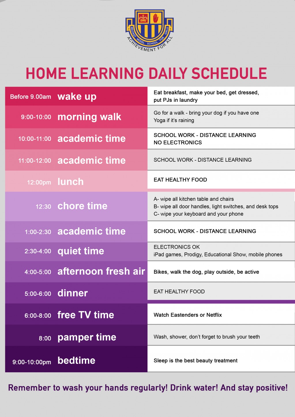 Home Learning Daily Schedule « Belfast Model School for Girls