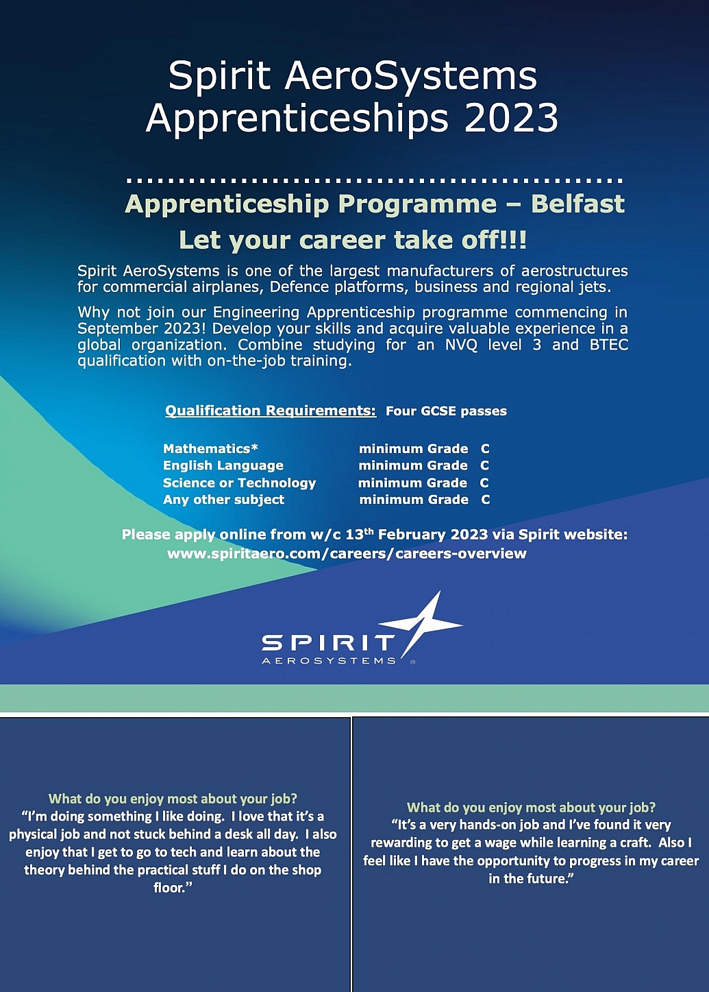 Spirit AeroSystems Apprenticeships 2023 « Belfast Model School for Girls